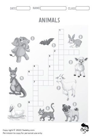 FREE Printable Animal Crossword Puzzle For Kindergarten | Sadeky