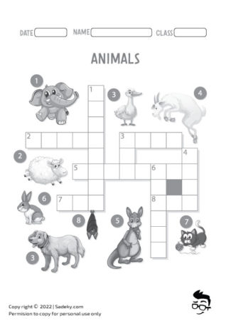 FREE Printable Animal Crossword Puzzle For Kindergarten | Sadeky